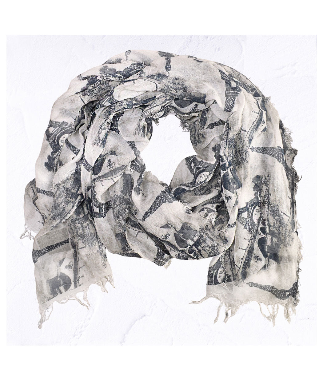 Eiffel Tower print raw-edge scarf – Nicci Boutiques