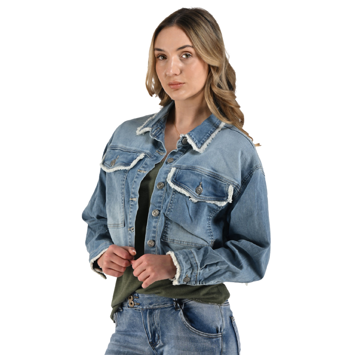 Frayed edge crop denim jacket – Nicci Boutiques
