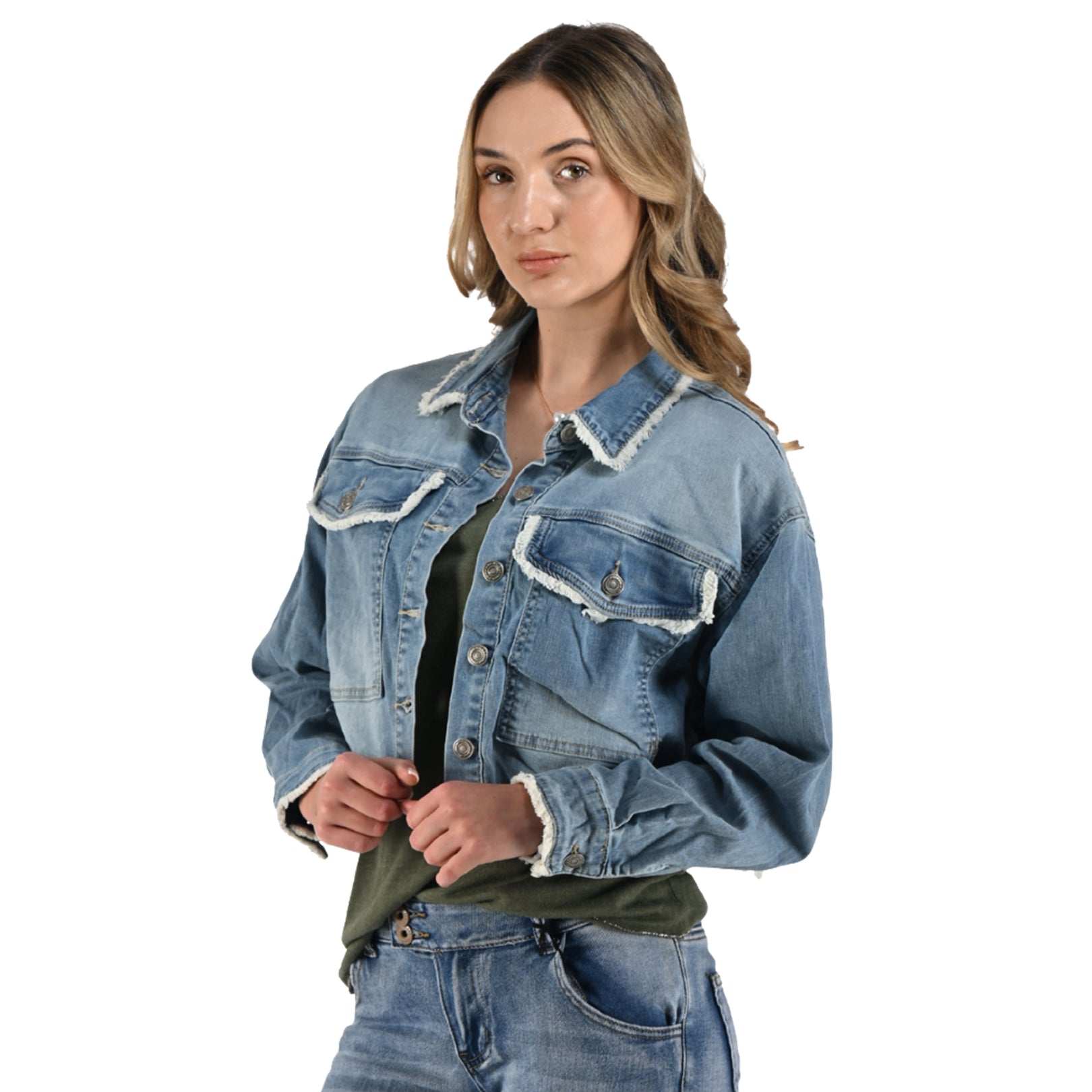 Frayed edge crop denim jacket – Nicci Boutiques