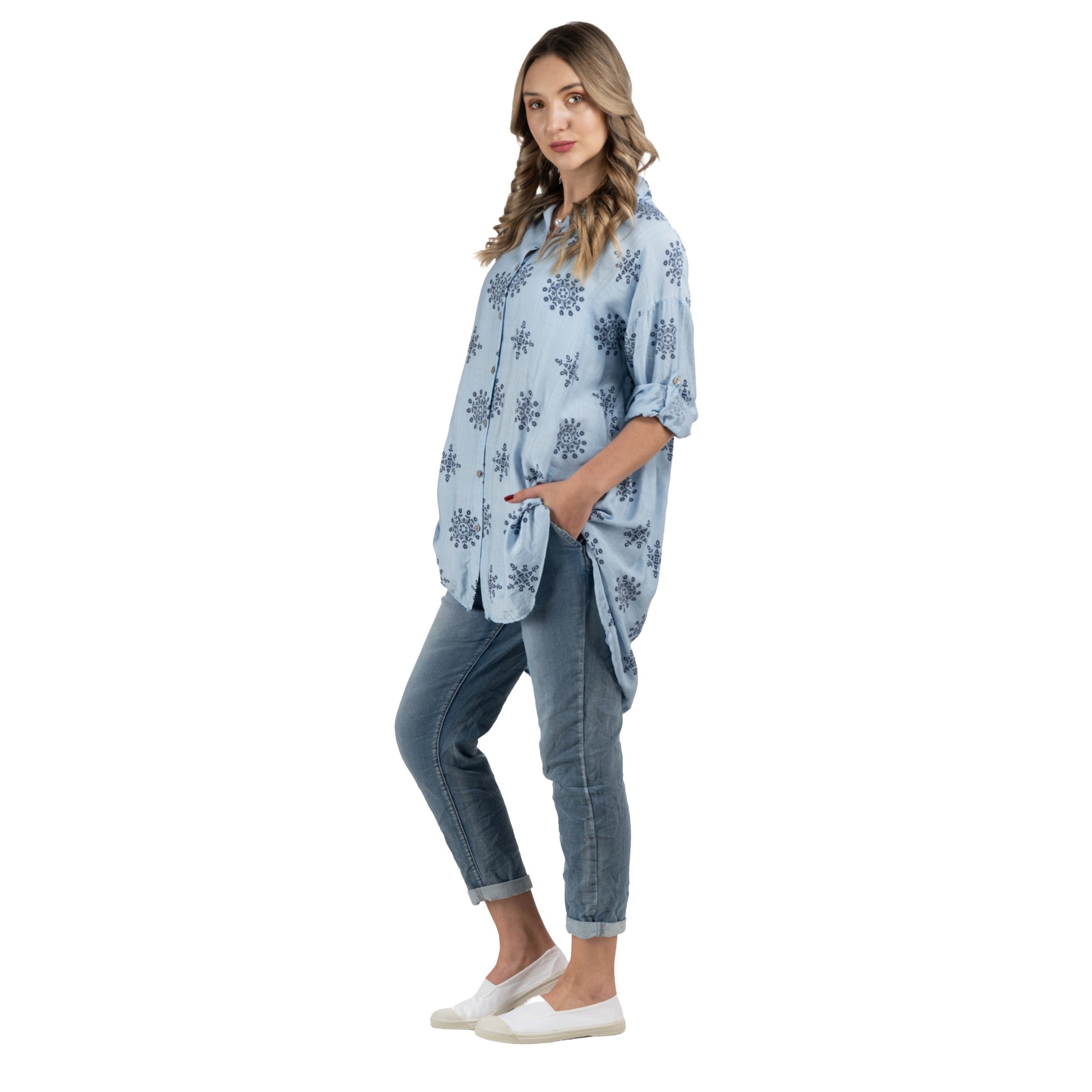 Hi-lo embroidered print silky shirt – Nicci Boutiques