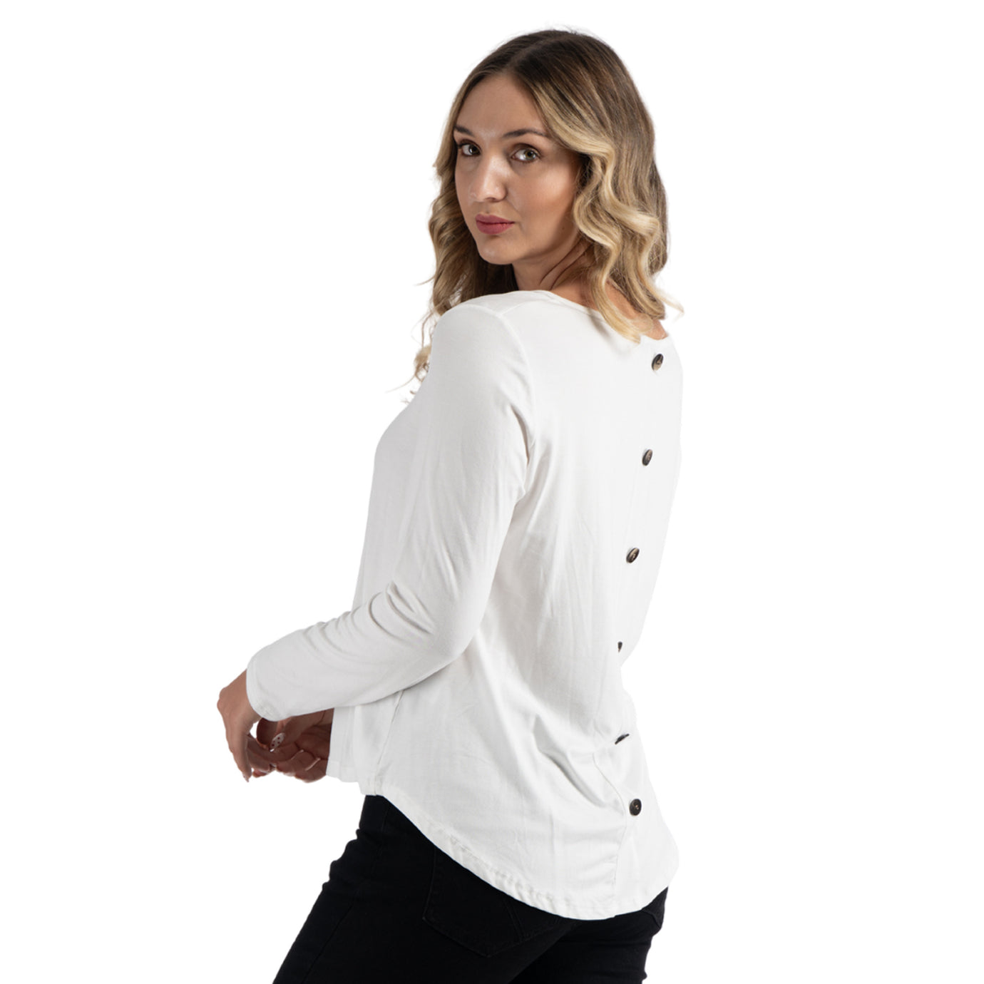 Back button detail long sleeve top – Nicci Boutiques