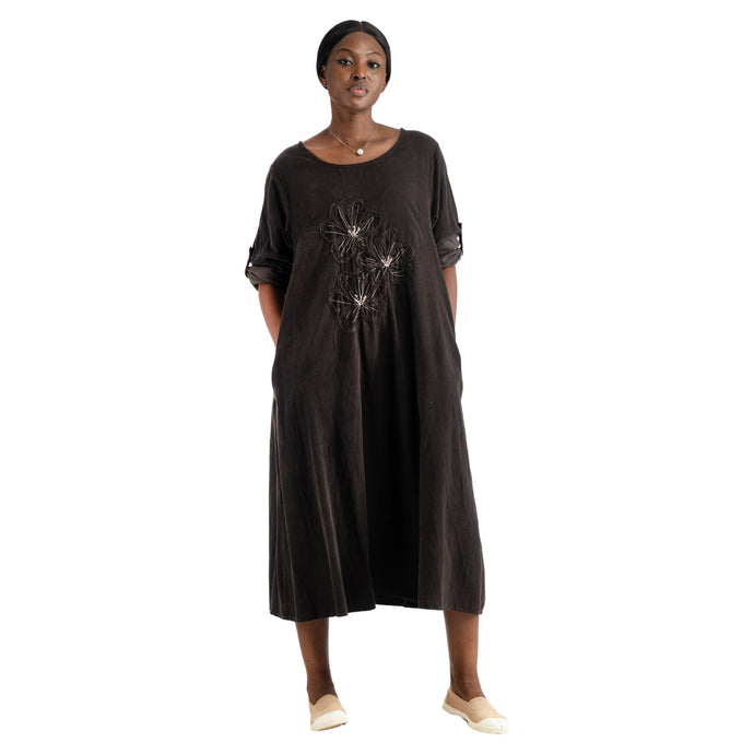 Embroidered cornelli flower corduroy dress – Nicci Boutiques